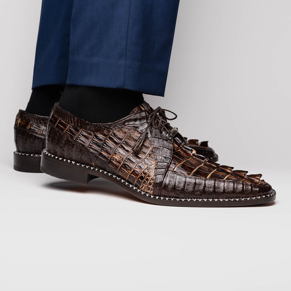 Marco di Milano Genuine Hornback Crocodile Tail Dress Tie Shoe - Brown ...