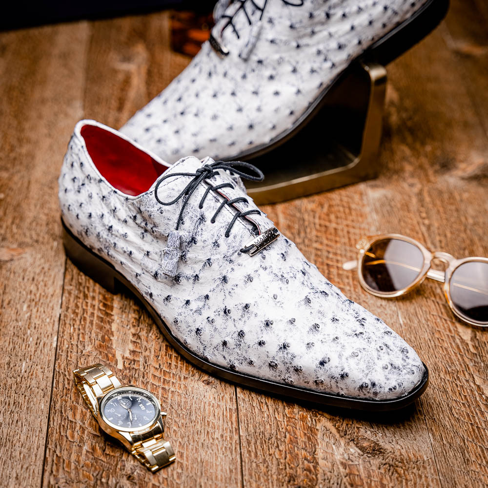 Marco di Milano Genuine Ostrich Quill Dress Tie Shoe - White & Black ...