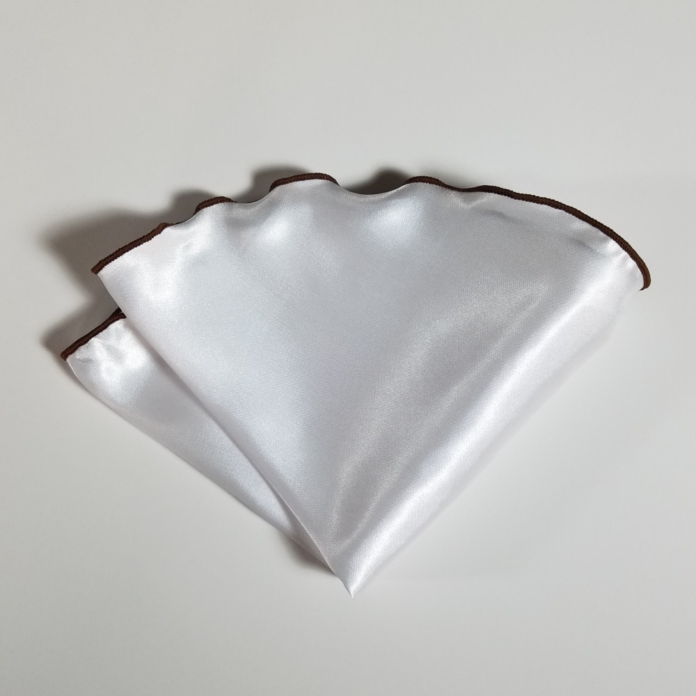 White Satin 2-in-1 Pouf Round Pocket Square with Brown Trim - Vavra's ...