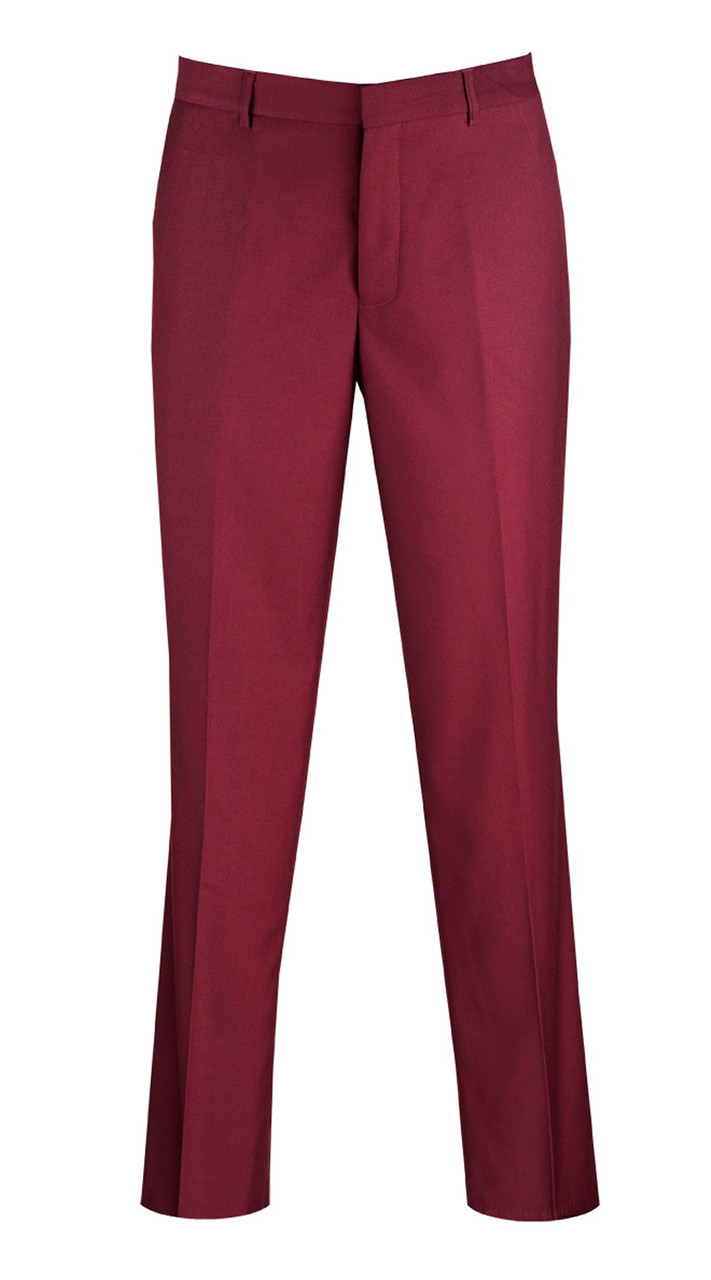 Vinci Slim Modern Trim Fit Fronts Pre-Hemmed Dress Slacks - Maroon ...