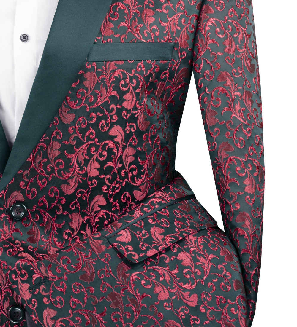 Clearance: Vinci Ruby Red and Black Sateen Floral Sportcoat - Vavra's ...