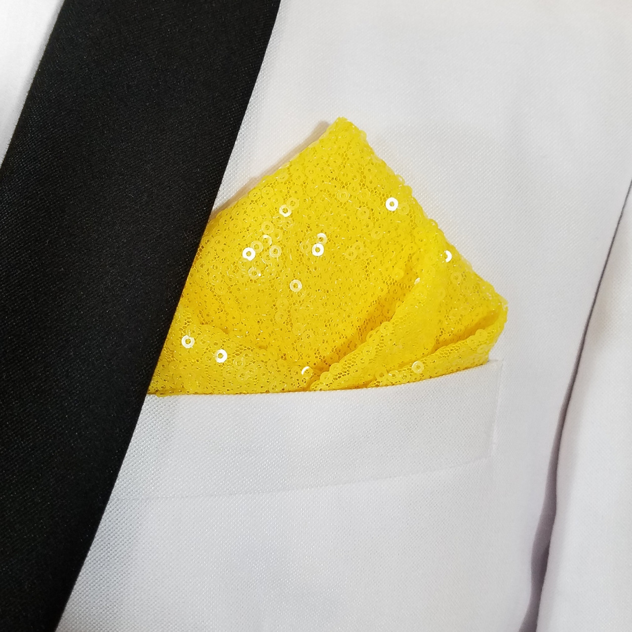 Men's Sequin Pre-Folded Point Design Pocket Square Insert - Bright ...