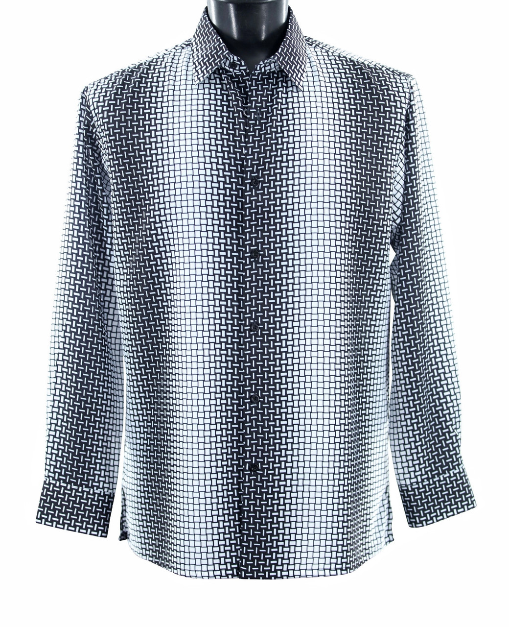 Bassiri Long Sleeve Camp Shirt -Black & White Moiré Pattern - Vavra's ...