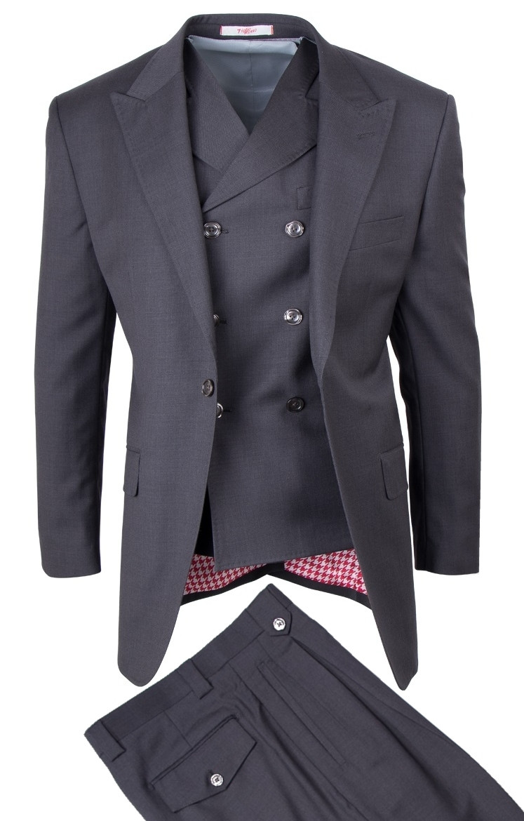 Tiglio Wide Leg Vested Italian Wool Suit - Charcoal - Vavra's Menswear