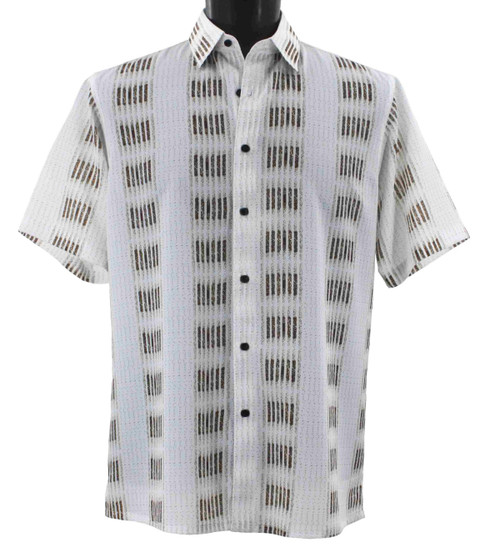 Bassiri Tan Broken Line Print Short Sleeve Camp Shirt - Vavra's Menswear