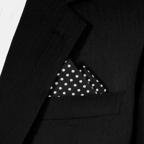 Small White Dots On Black 100 Cotton Pre Folded Pocket Square small-white-dots-on-black-100-cotton-pre-folded-pocket-square