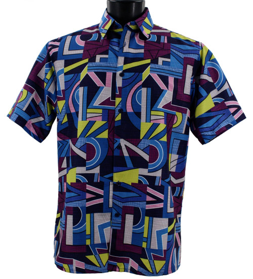 Bassiri Short Sleeve Camp Shirt - Modernism Blue Mix - Vavra's Menswear