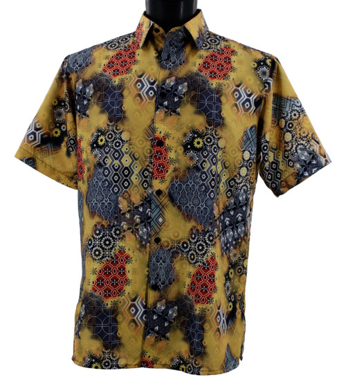 Bassiri Short Sleeve Camp Shirt - Gold Floral Collage Design - Vavra's ...