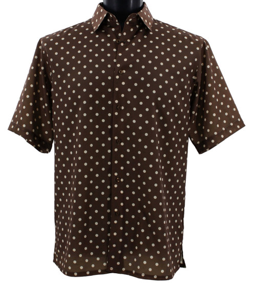 Bassiri Short Sleeve Camp Shirt - Cream Dots on Brown - Vavra's Menswear