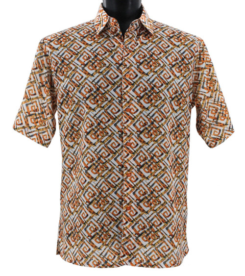 Bassiri Short Sleeve Camp Shirt - Orange Spiral Design - Vavra's Menswear