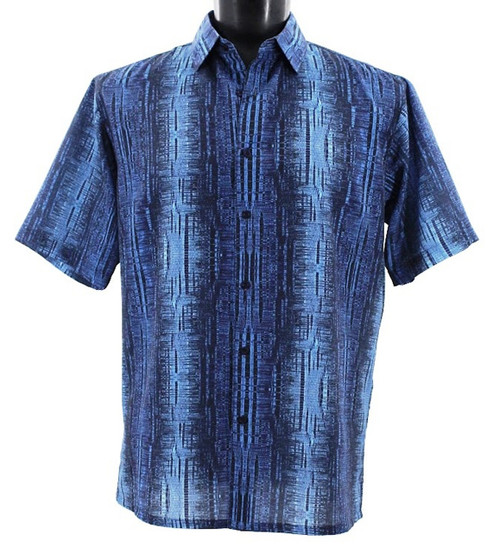 Bassiri Short Sleeve Camp Shirt - Blue Heather Design - Vavra's Menswear