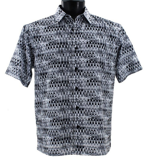 Bassiri Short Sleeve Camp Shirt - Black & Grey Link Design - Vavra's ...