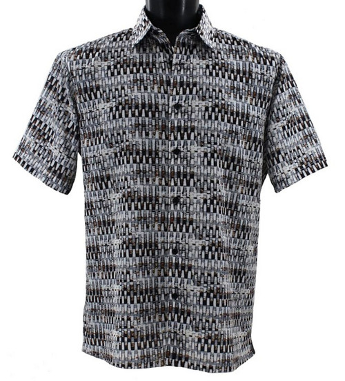 Bassiri Short Sleeve Camp Shirt - Black & Brown Link Design - Vavra's ...