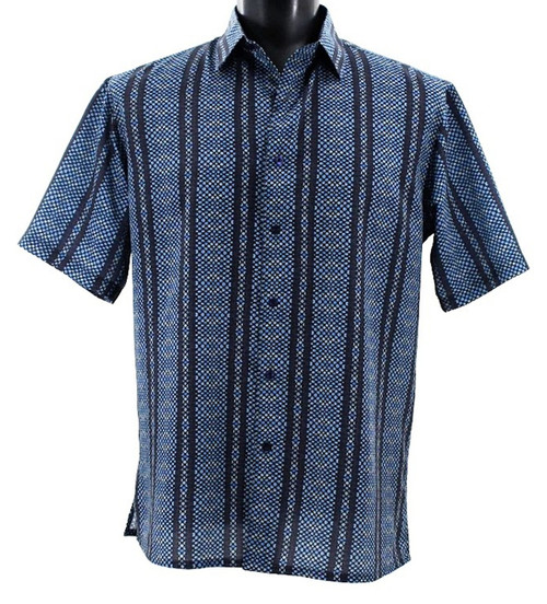 Bassiri Short Sleeve Camp Shirt - Blue Dotted Line Pattern - Vavra's ...