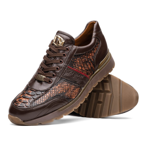 Marco di Milano Genuine Python and Calf Leather Sneaker - Brown & Cognac - Vavra's Menswear