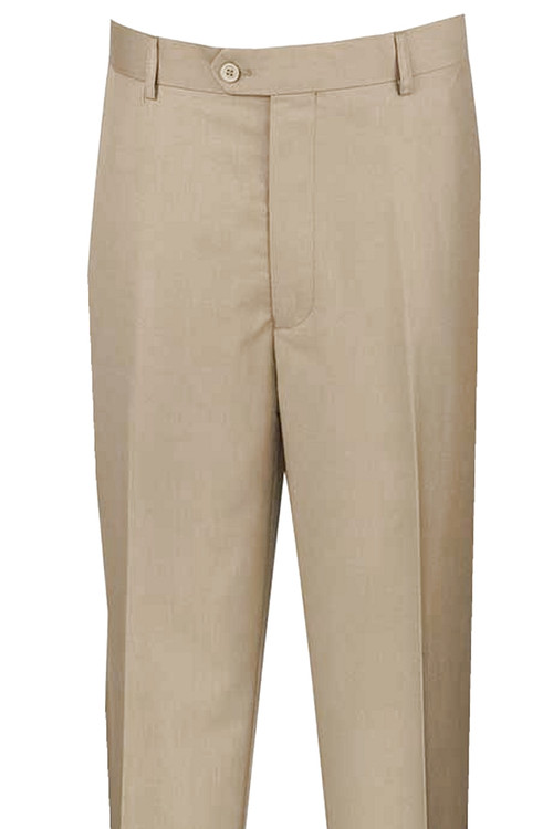 Vinci Classic Flat Fronts Pre-Hemmed Dress Slacks - Light Beige - Vavra ...