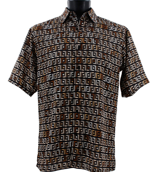Bassiri Short Sleeve Camp Shirt - Brown Block & Diamond Design - Vavra ...