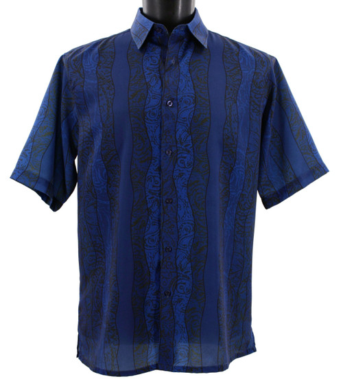 Bassiri Short Sleeve Camp Shirt - Royal Blue Line & Floral Design ...