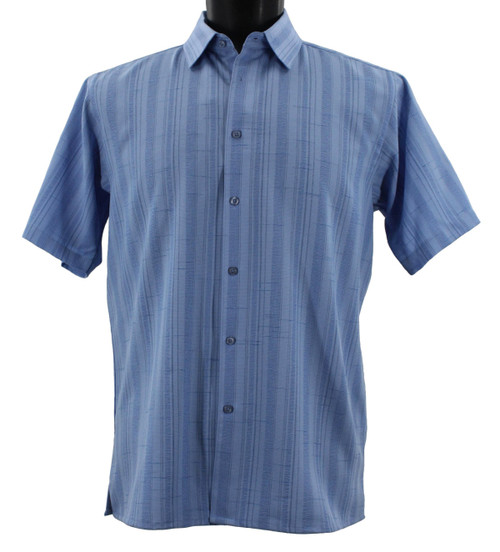 Bassiri Vertical Weave Short Sleeve Camp Shirt - Blue Tone - Vavra's ...