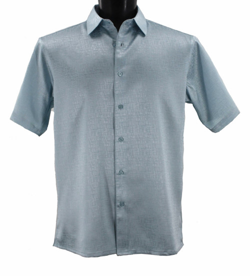 Bassiri Light Blue Tonal Line Design Short Sleeve Camp Shirt - Vavra's ...
