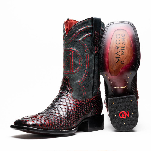 Marco di Milano Genuine Python Square Toe Western Boot - Black Cherry ...