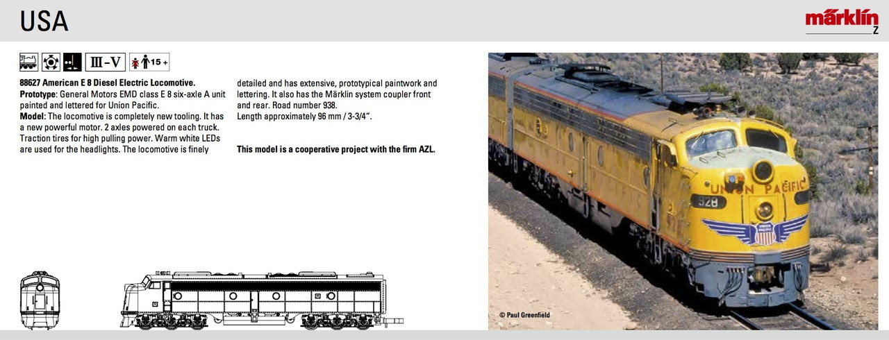 88627 EMD E8A - Standard DC -- Union Pacific #938 (Armour Yellow, gray ...