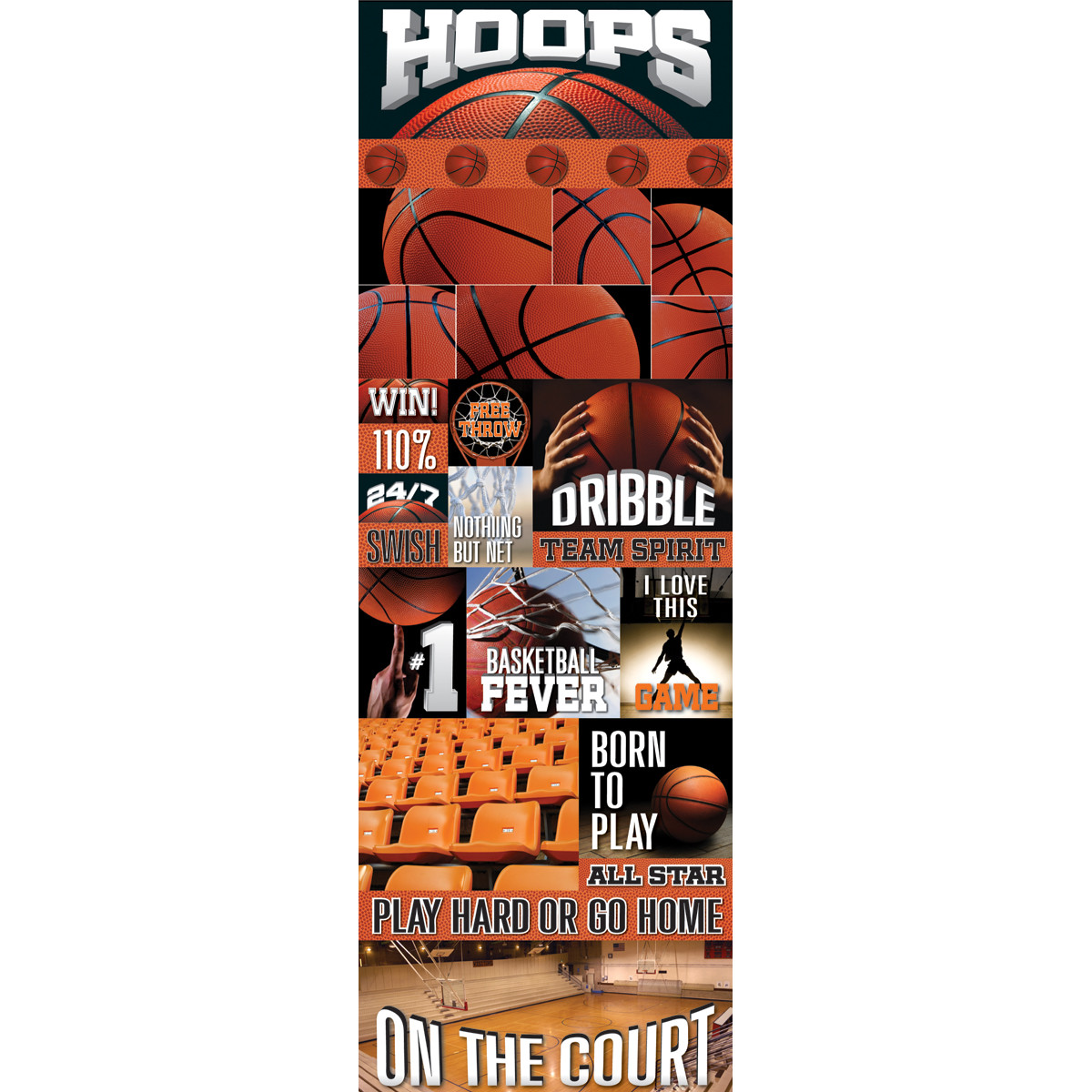 RS-CSTK-172 Real Sport Die-Cut Cardstock Stickers 4.25"X13"-Basketball ...