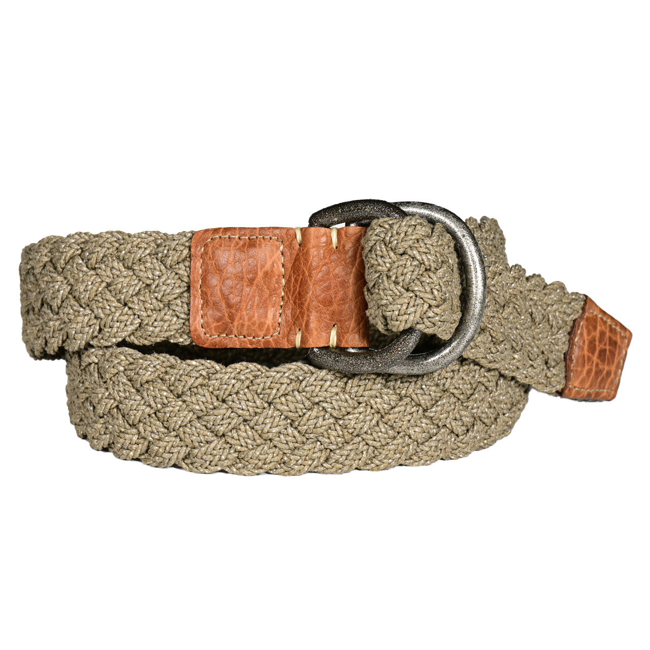 Italian Woven Cotton Belt with Tan Bison Tabs in Olive - Torino Leather ...