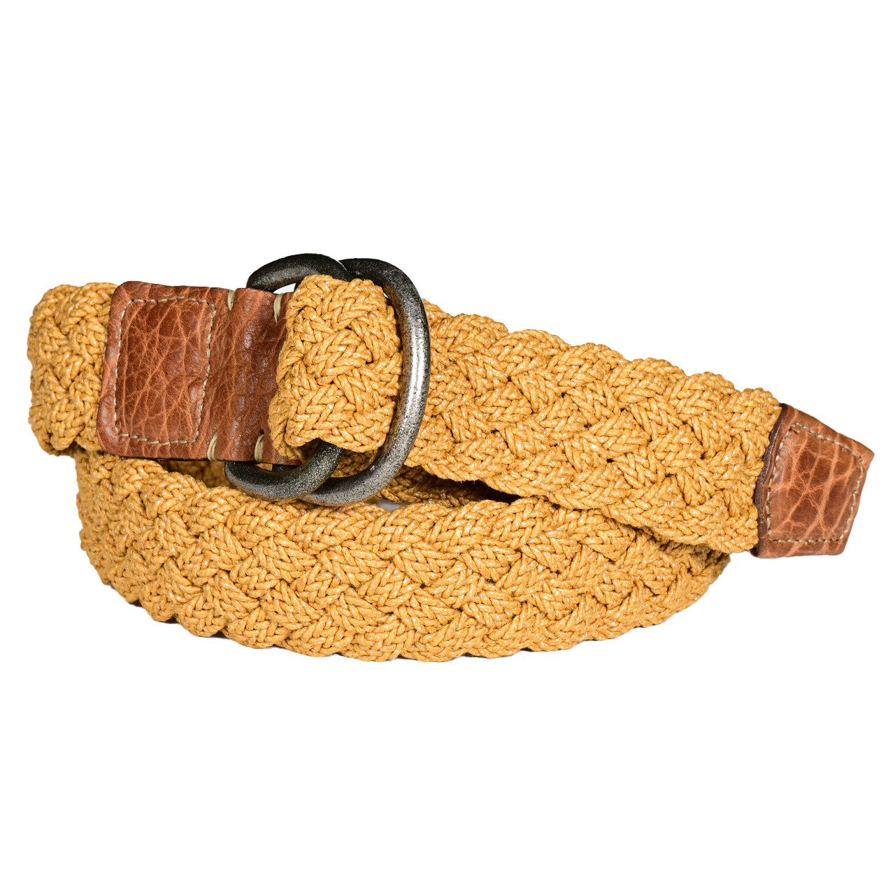 Italian Woven Cotton Belt with Tan Bison Tabs in Mustard - Torino ...