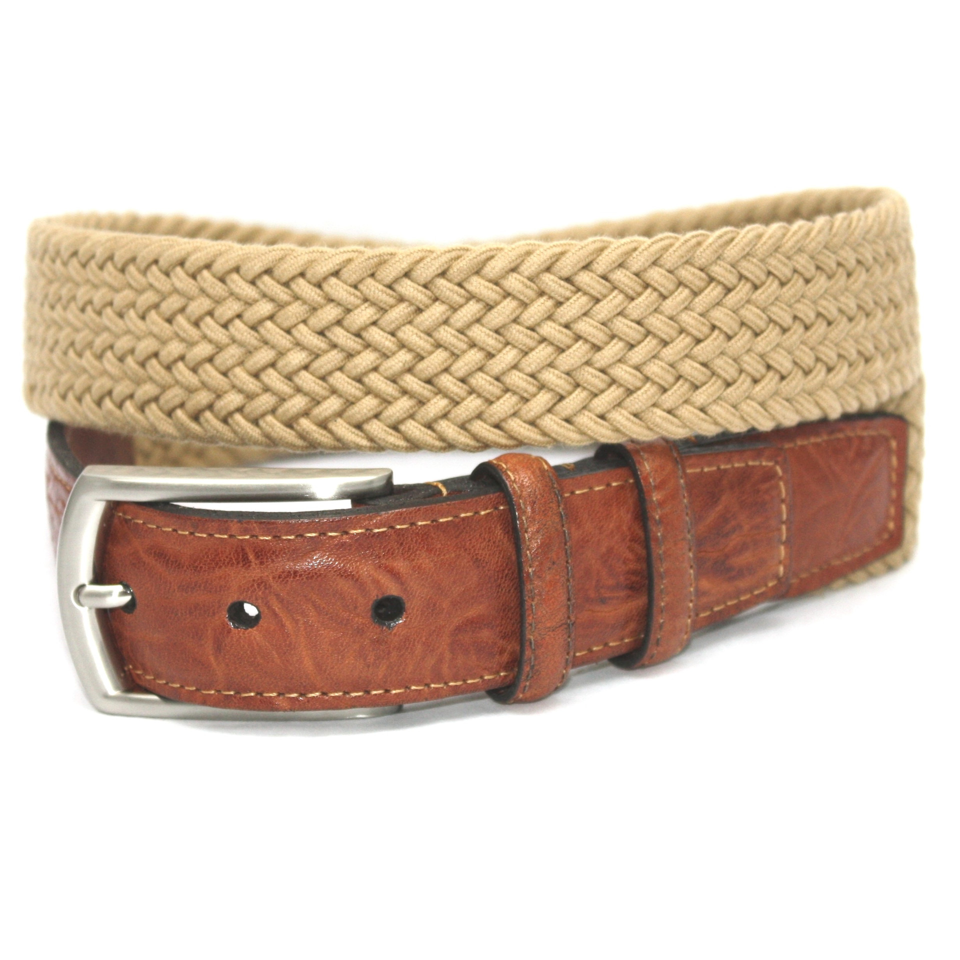 Italian Woven Cotton Elastic Casual Belt in Camel
