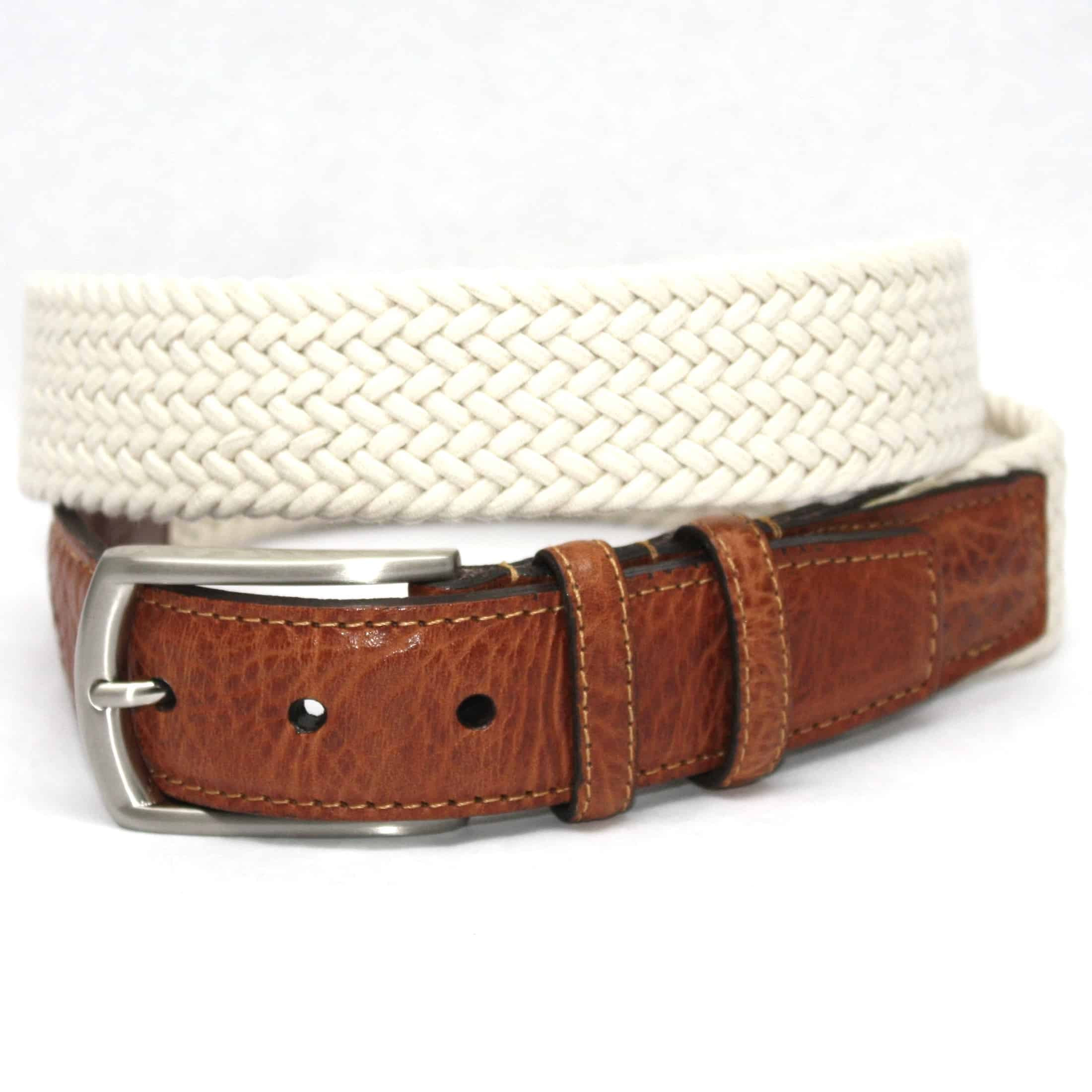 Italian Woven Cotton Elastic Belt - Cream