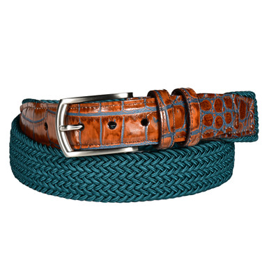 Italian Woven Rayon Elastic Belt with Two-Tone Crocodile-Embossed ...