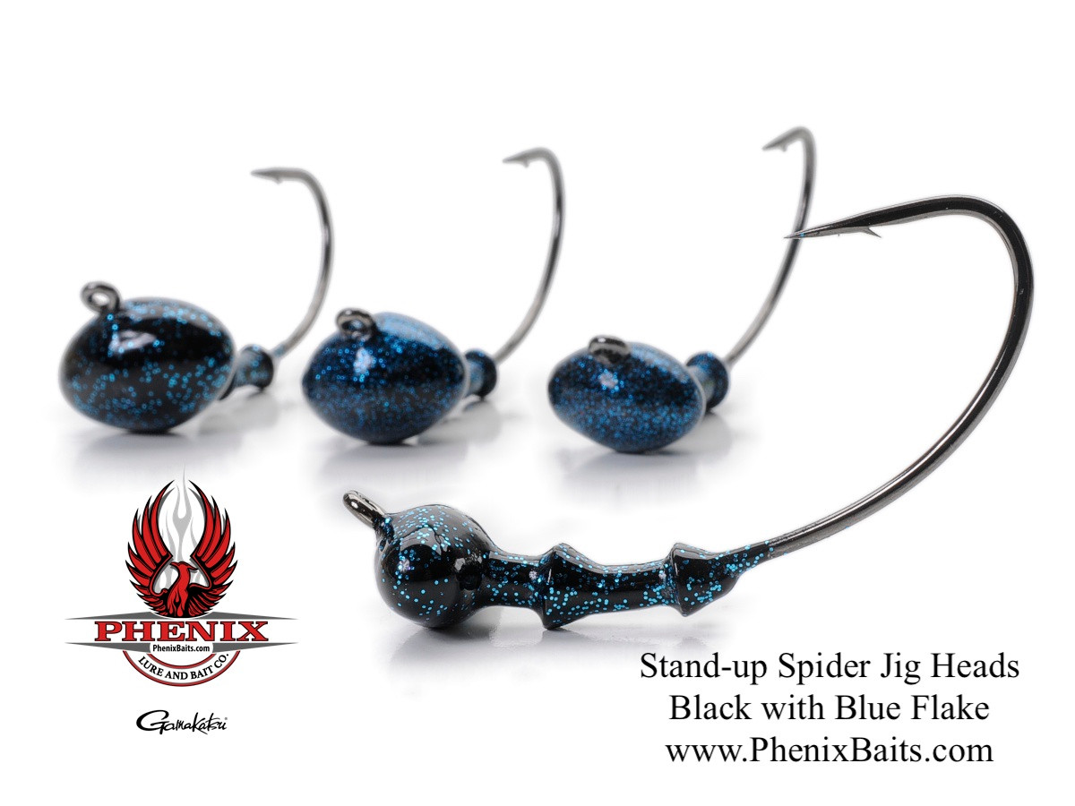 Phenix ProLine Stand-up Spider Jig Heads - Black with Blue Flake