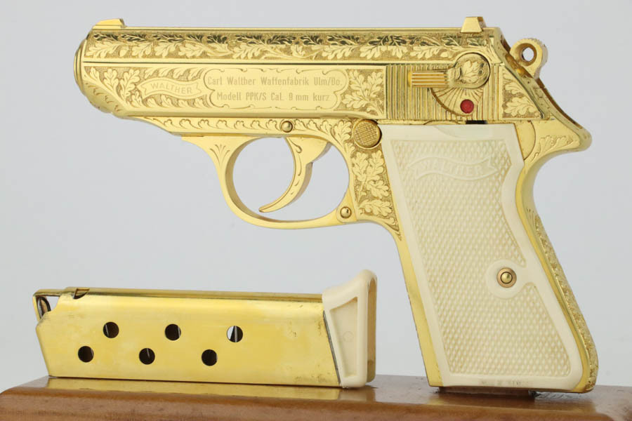 SOLD - Set of Consecutively-Numbered, Gold, Engraved Walther PPK/S's