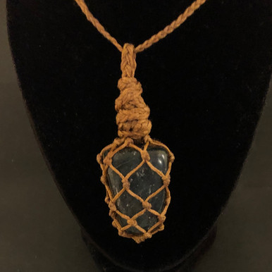 62mm Jade Macrame Fixed Crystal Pouch (Tan) Necklace