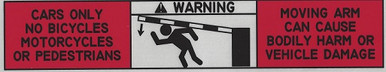 Gate Arm Warning Sticker Label. Self-adhesive 3-color label.