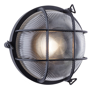 Firstlight Turin Retro Style Round Bulkhead in Black and Clear Ribbed ...