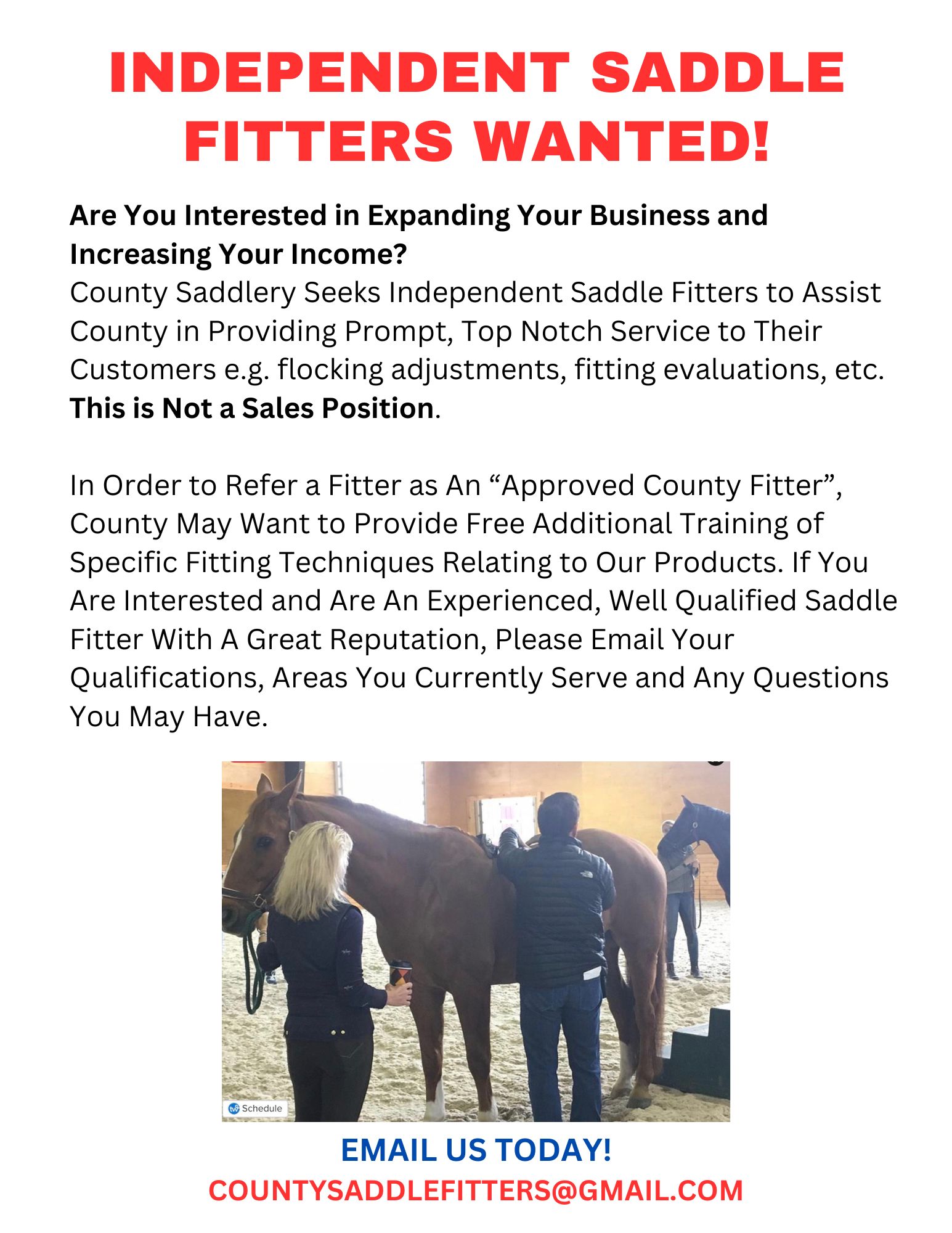 SADDLE FITTERS WANTED! - County Saddlery Equestrian Products LLC