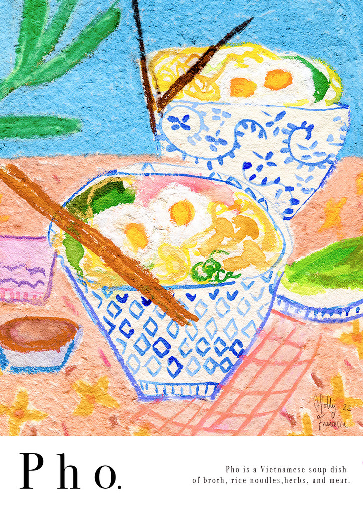 Pho Art Print - Watercolour Vietnamese Soup Dish Poster by artist Holly ...