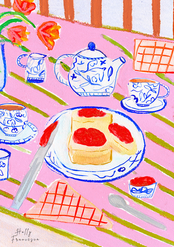 Afternoon Cream Tea Art Print - Watercolour Pastel Poster by artist and ...