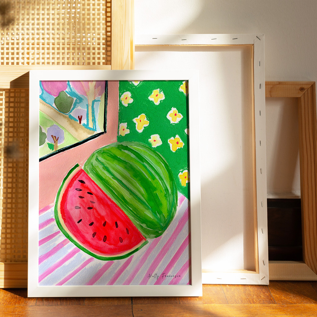 Watermelon Still Life Art Print - Watercolour Pastel Poster by artist ...