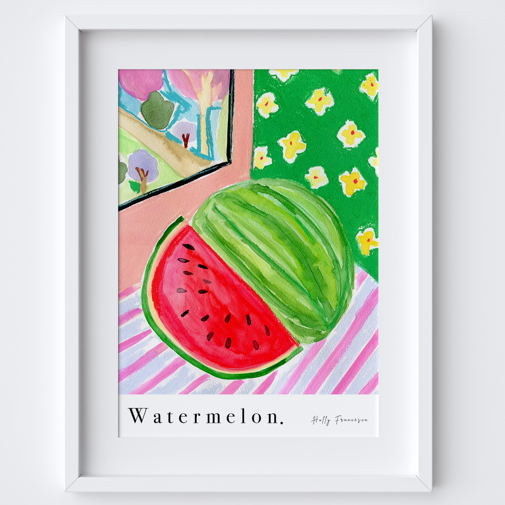 Watermelon Still Life Art Print - Watercolour Pastel Poster by artist ...