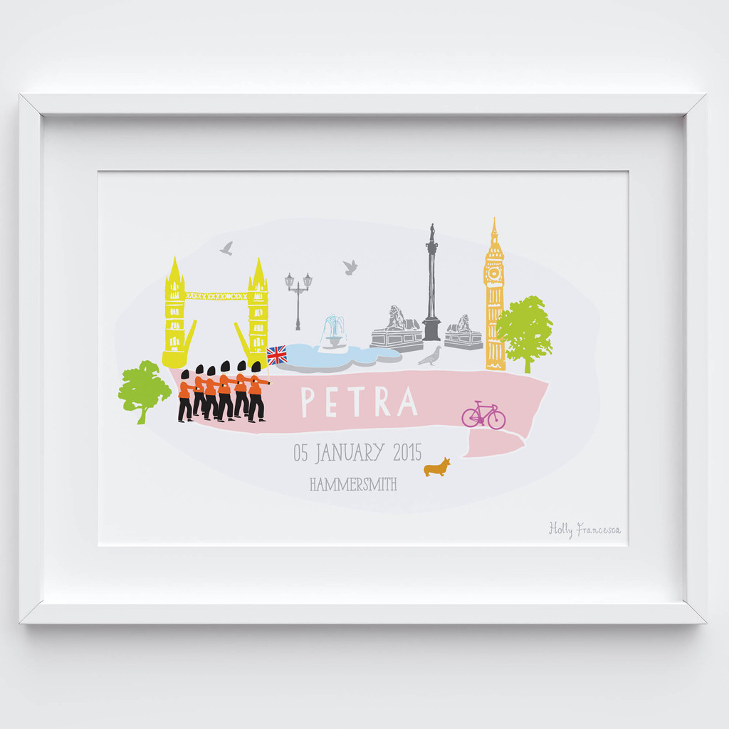 Illustrated hand drawn London-themed Name art print by artist Holly ...