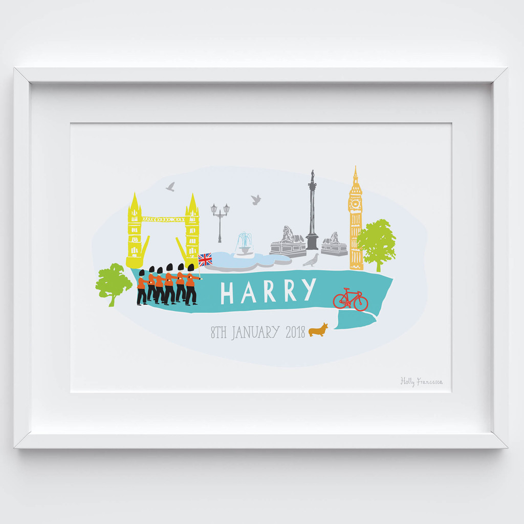 Illustrated hand drawn London-themed Name art print by artist Holly ...