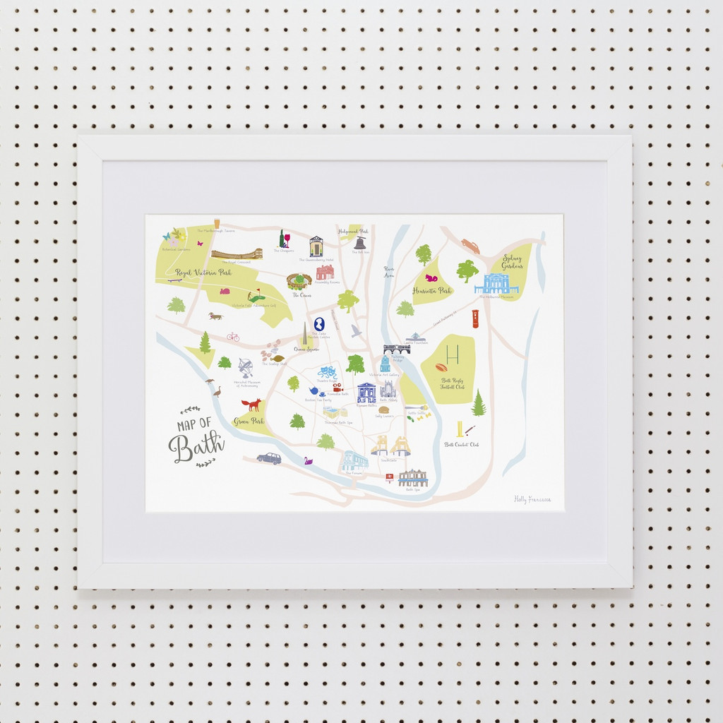 Illustrated hand drawn Map of Bath art print by artist Holly Francesca.