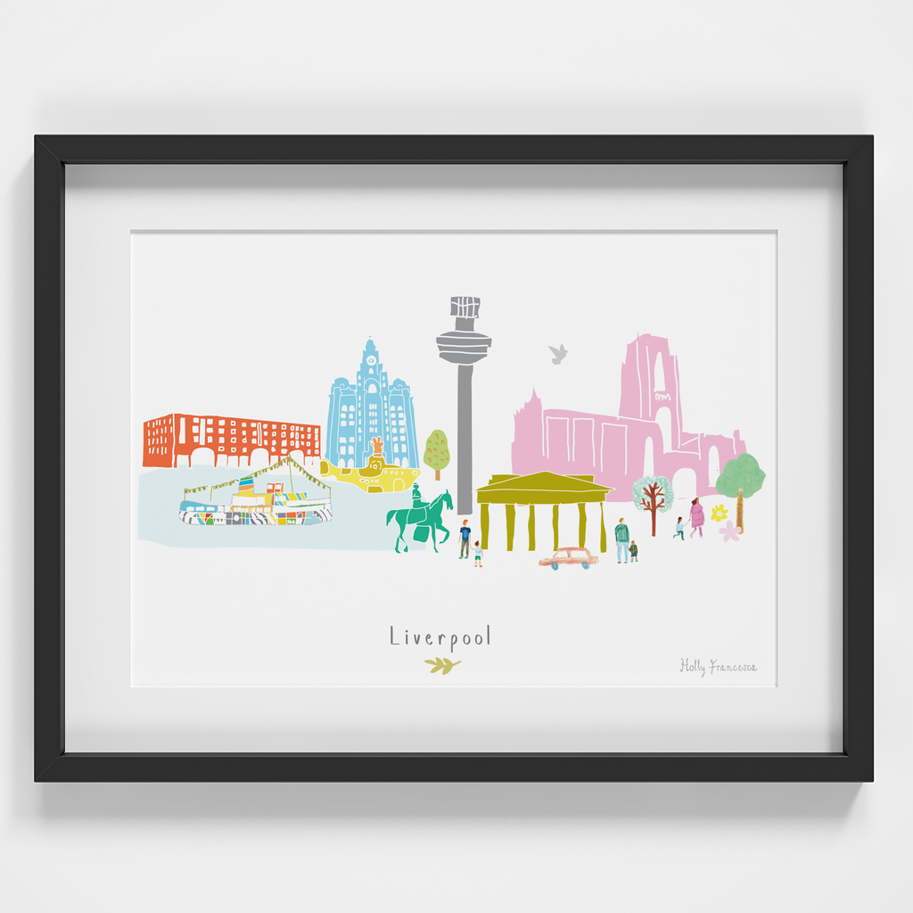 Illustrated hand drawn Liverpool Skyline Cityscape art print by artist ...