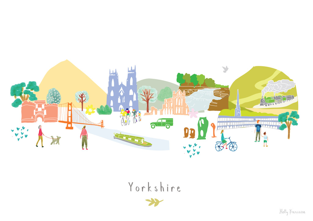 Illustrated hand drawn Yorkshire Skyline Landscape art print by artist ...