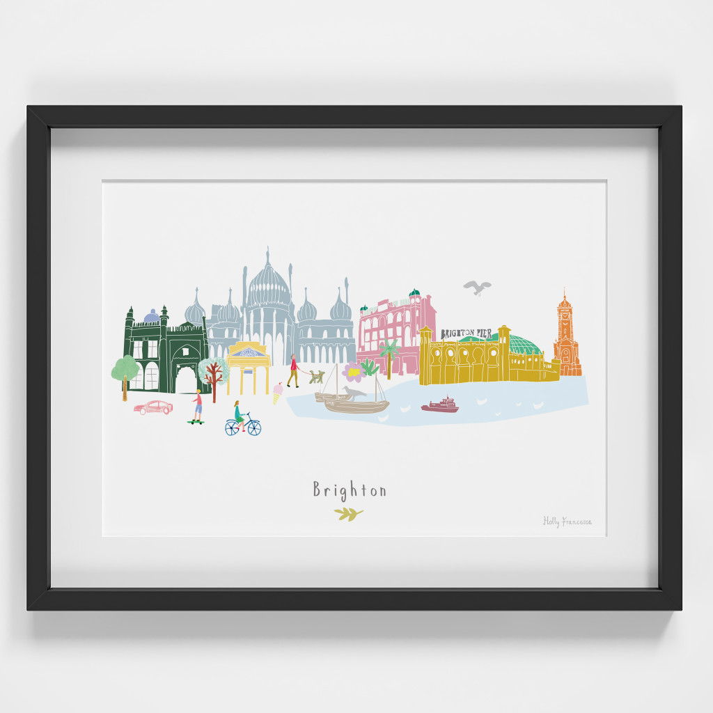 Illustrated hand drawn Brighton Skyline Cityscape art print by artist ...