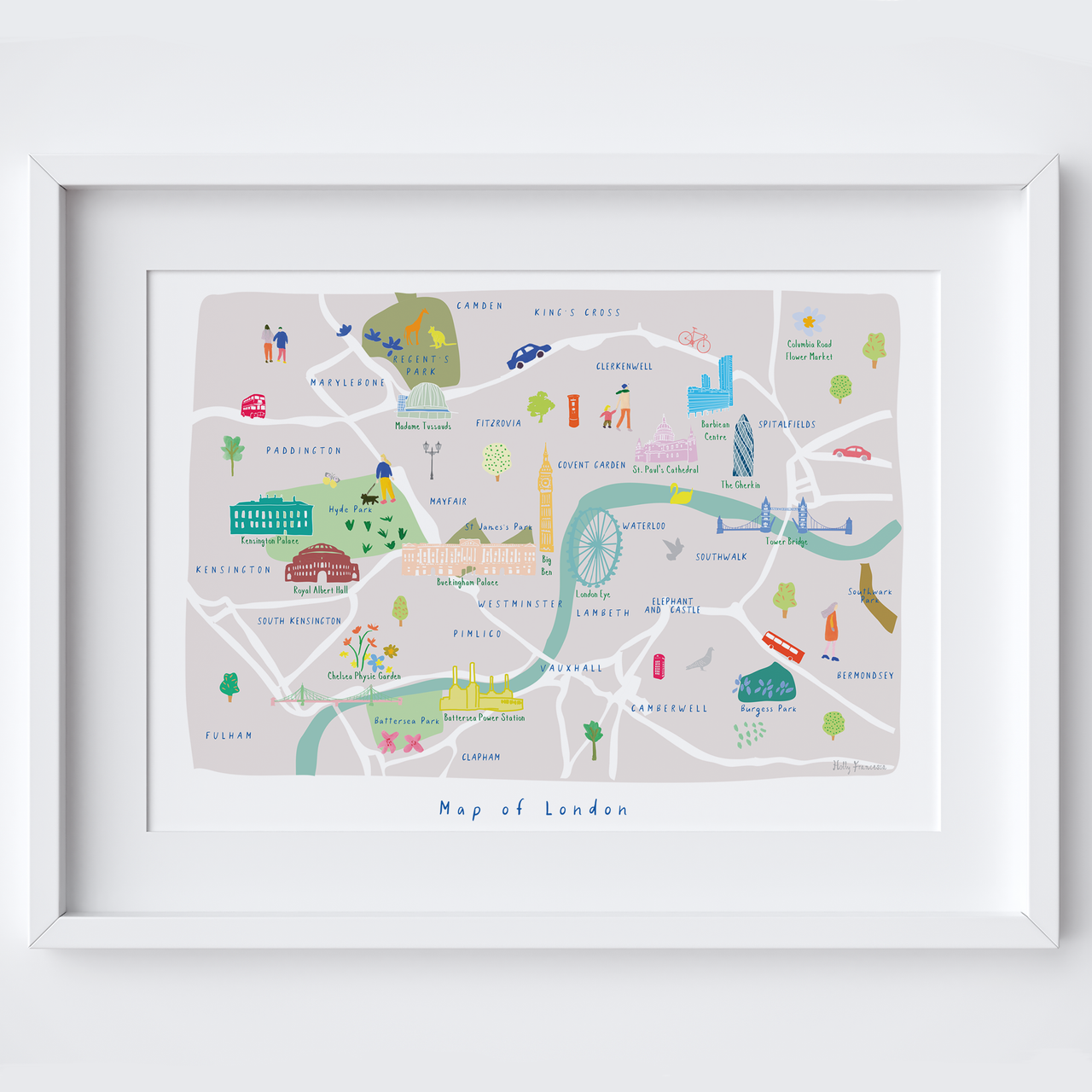 Illustrated hand drawn Map of the London Boroughs art print by artist ...