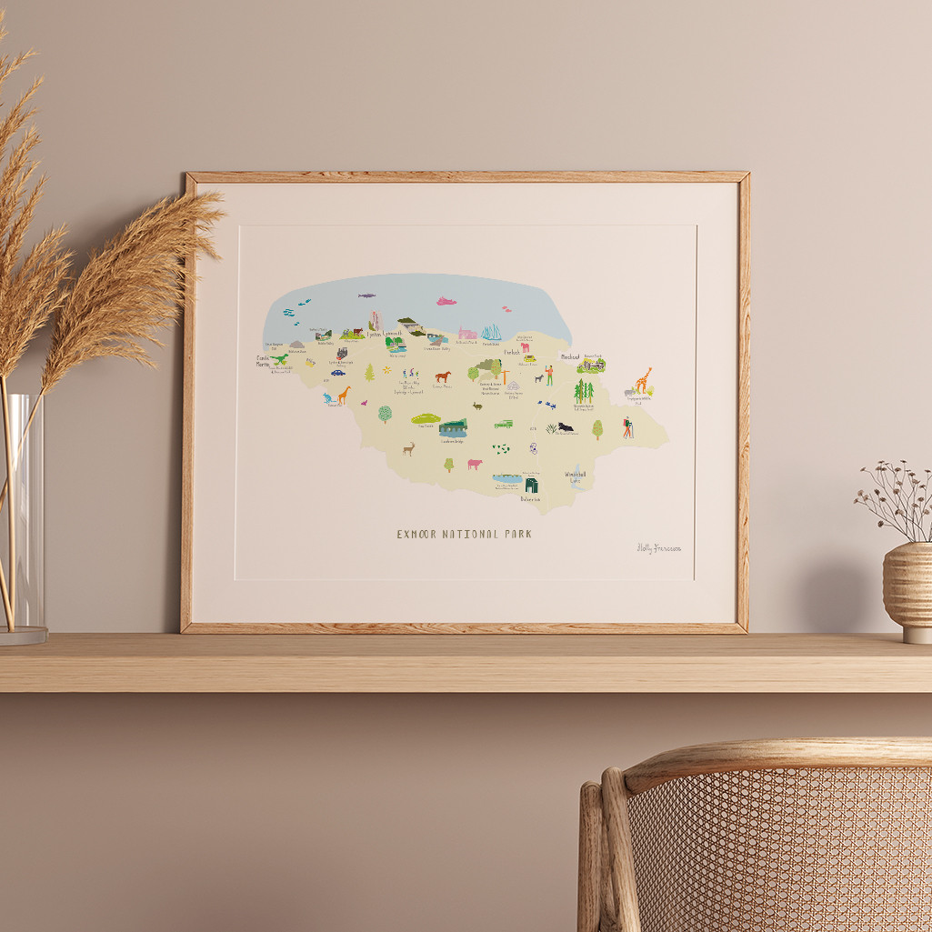 Illustrated hand drawn Map of Exmoor National Park art print by artist ...